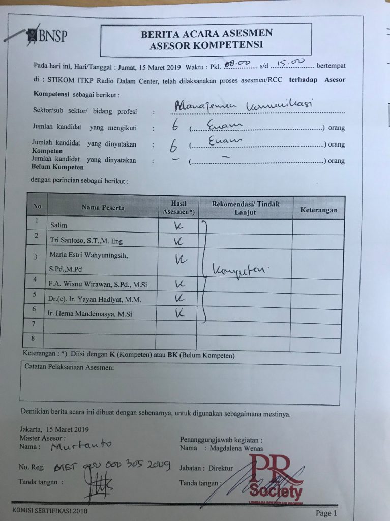 Pelatihan & RCC Asesor Kompetensi - LSP Manajemen Komunikasi